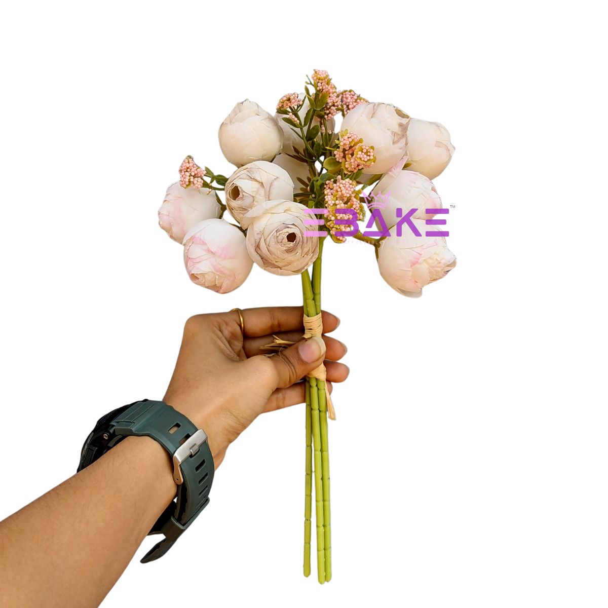 Closed Peony Bunch - Shaded Pink & Shaded Beige (12 peonies & 4 filler ...