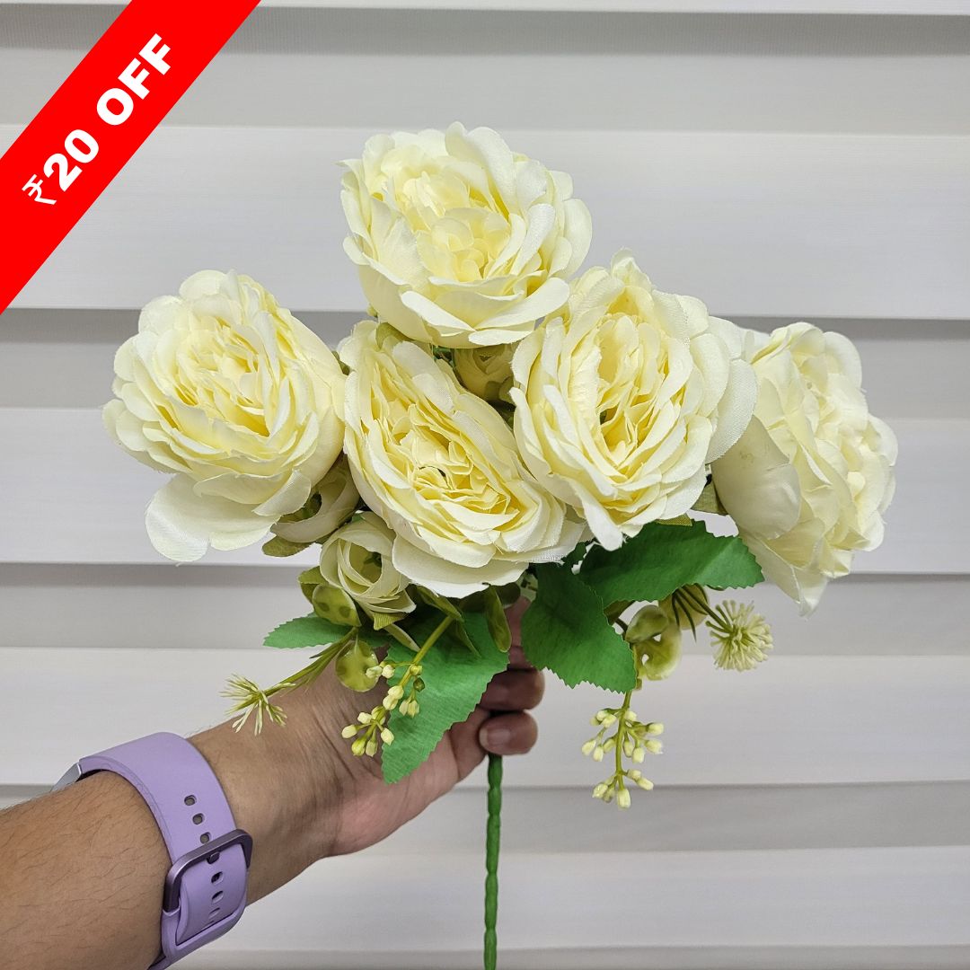 A1084 Mixed Size Peony Bunch With Fillers - Light Yellow (5 Medium Peo ...